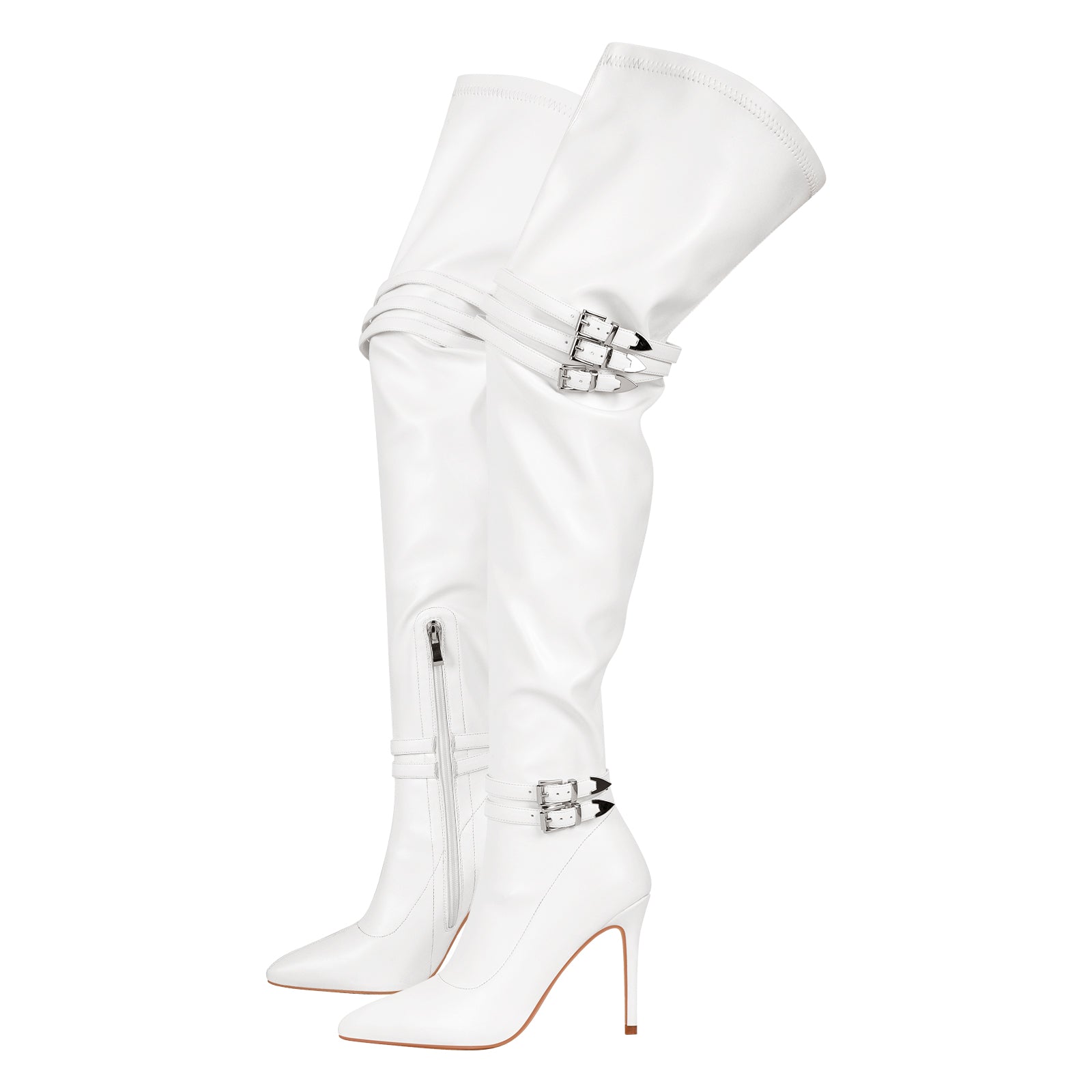 Pointed Toe Stiletto Buckle Over The Knee Boots Onlymaker