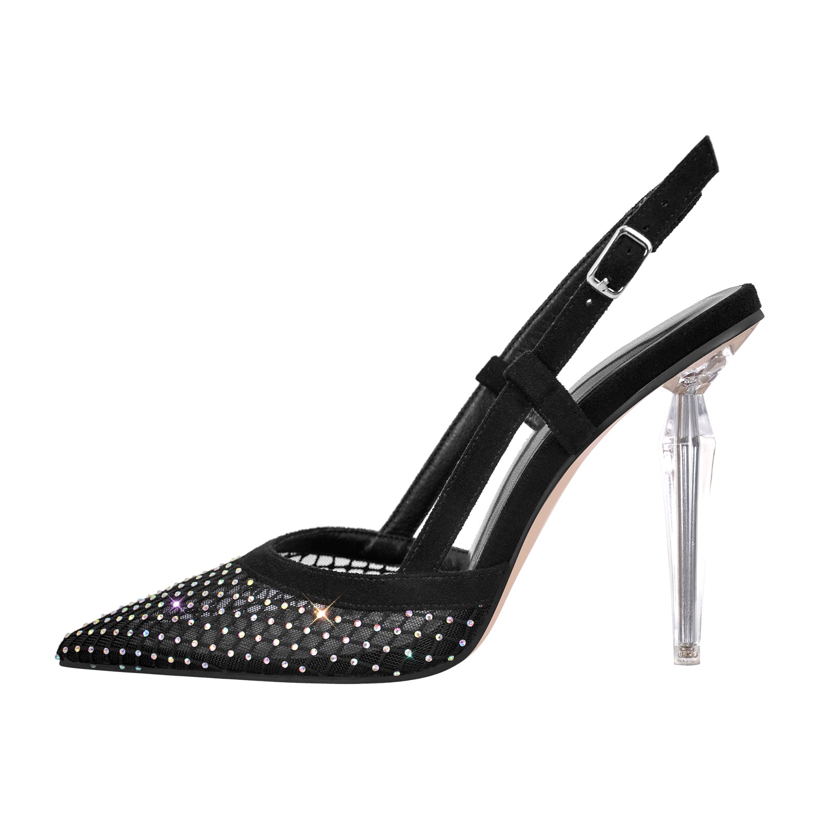 Pointed Toe Rhinestone Slingback Clear Heel Pumps – Onlymaker