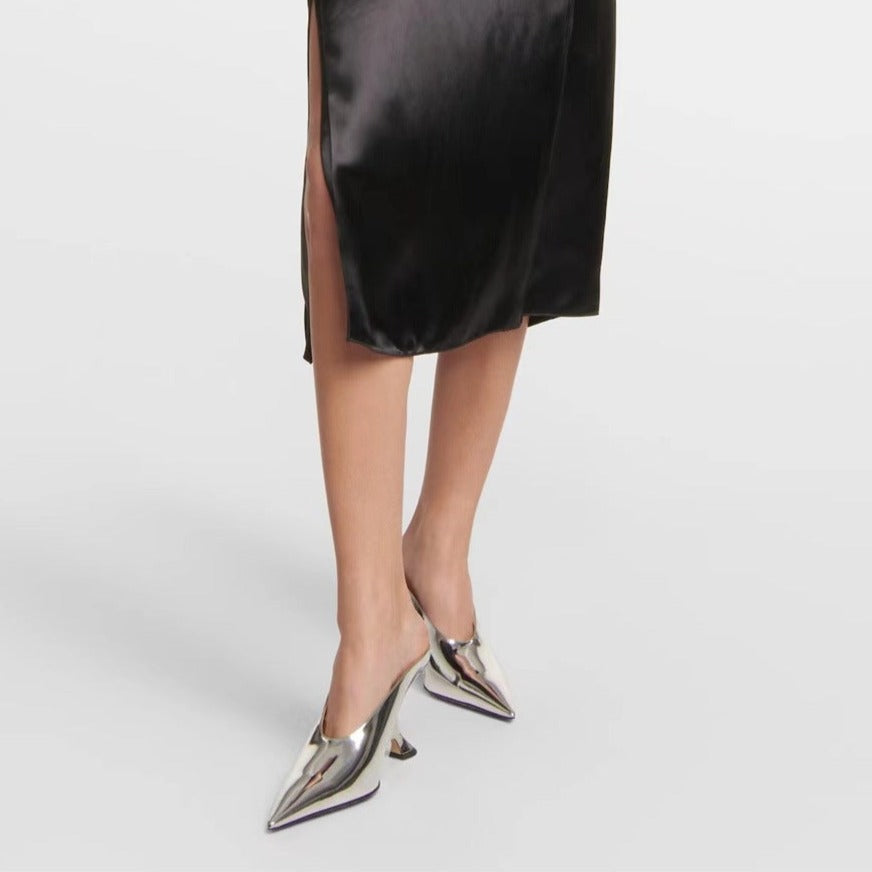 Pointed Toe Patent Leather Wedge Heel Mule Pumps – Onlymaker