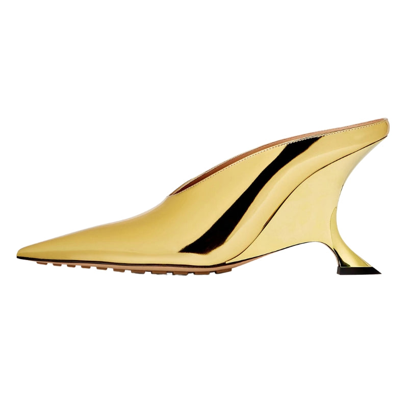 Pointed Toe Patent Leather Wedge Heel Mule Pumps – Onlymaker