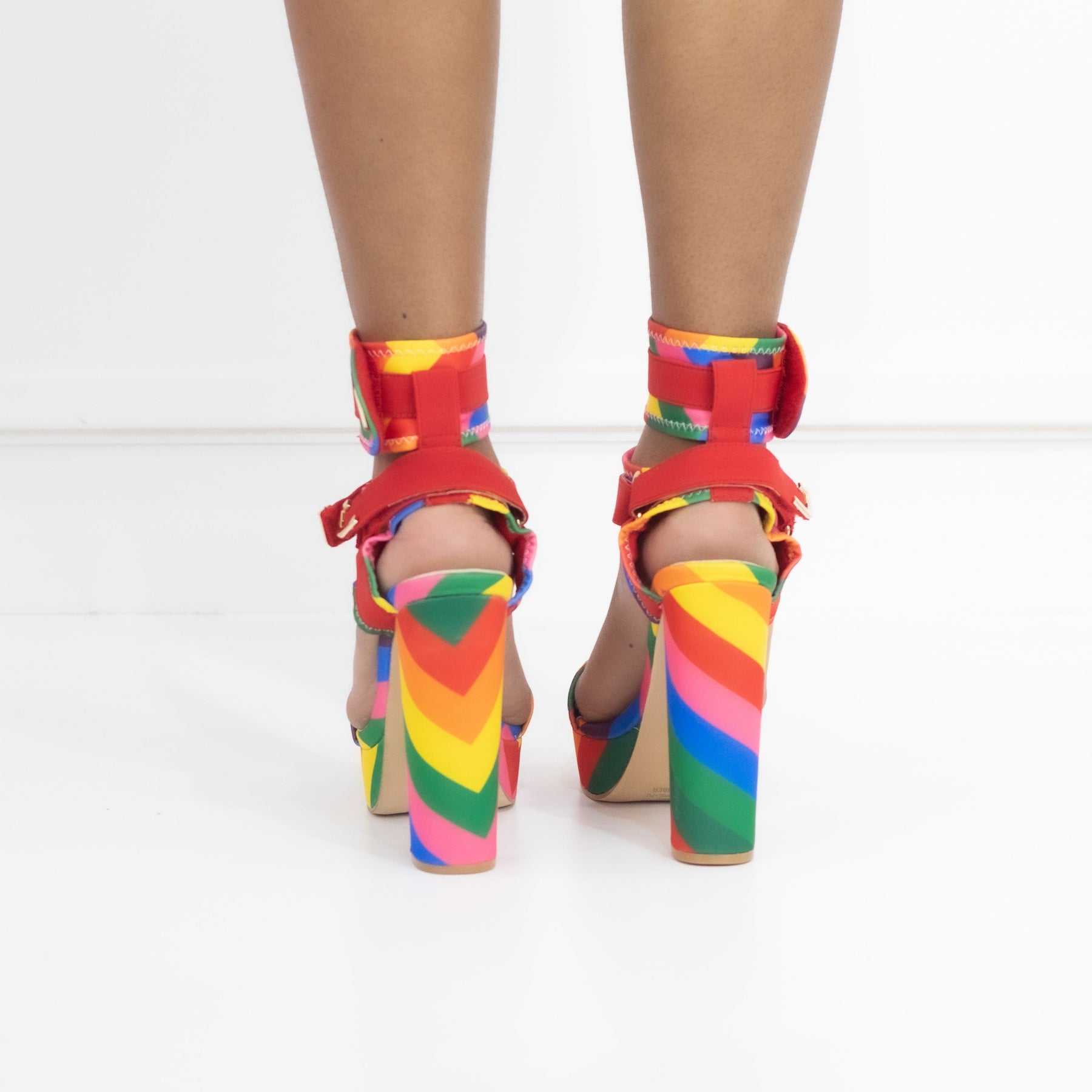 Canvas Rainbow Ankle Strap Chunky Heel Sandals – Onlymaker