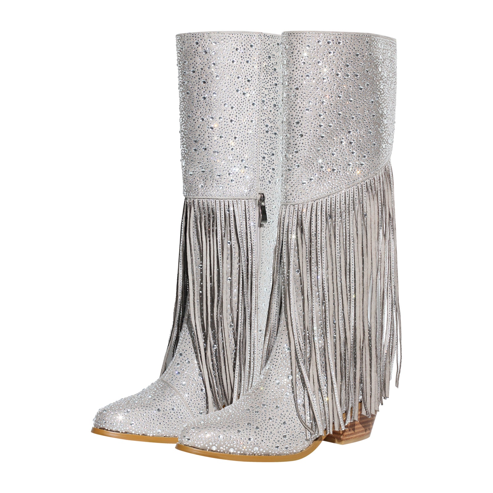 Chunky Heel Rhinestone Tassel Knee High Boots – Onlymaker