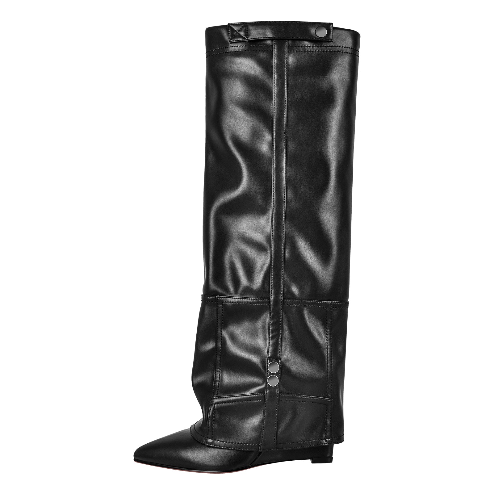 Denim Pointed Toe Wedge Heel Fold Over Boots – Onlymaker