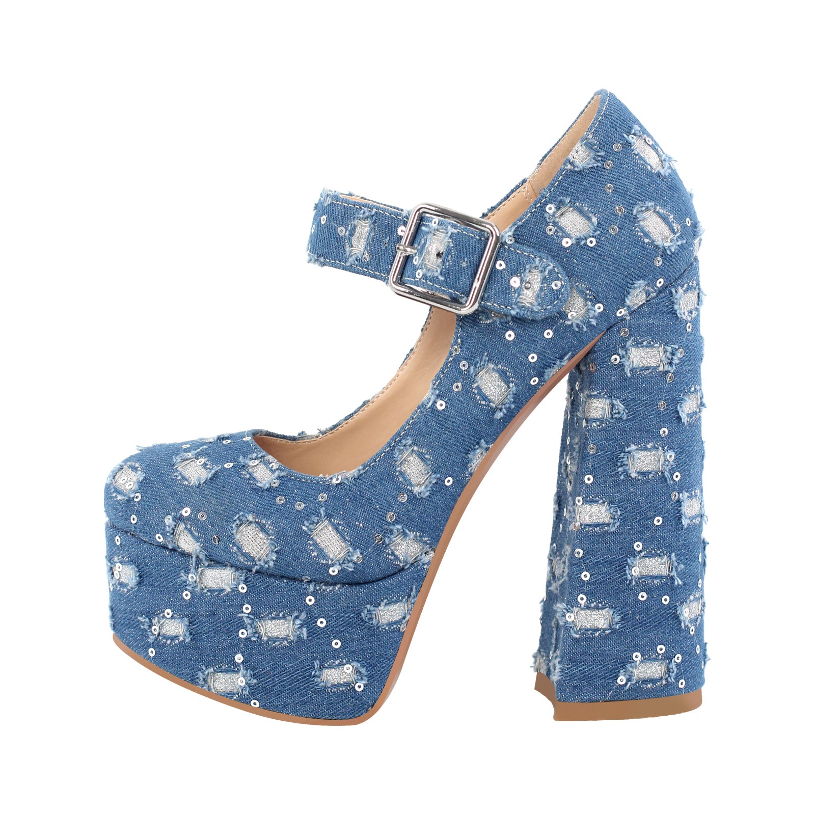 Denim Round Toe Platform Chunky Heels Pumps – Onlymaker
