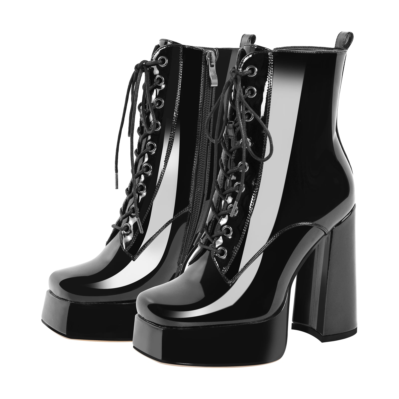 Chunky Heels Platform Lace up Metallic Ankle Boots – Onlymaker