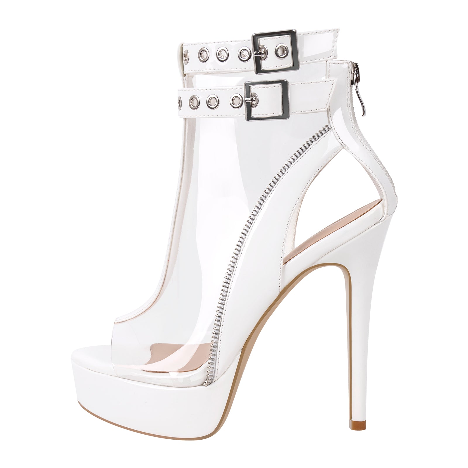 Clear Open Toe Stiletto Buckle Zipper Platform Sandals – Onlymaker