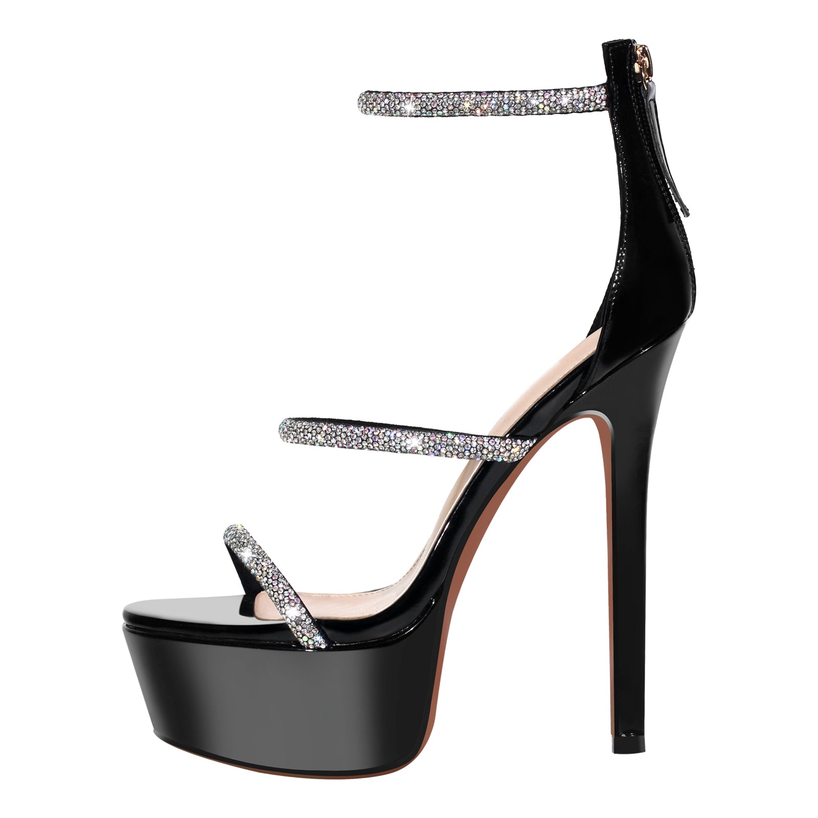 Rhinestone Open Toe Stiletto Platform Sandals – Onlymaker