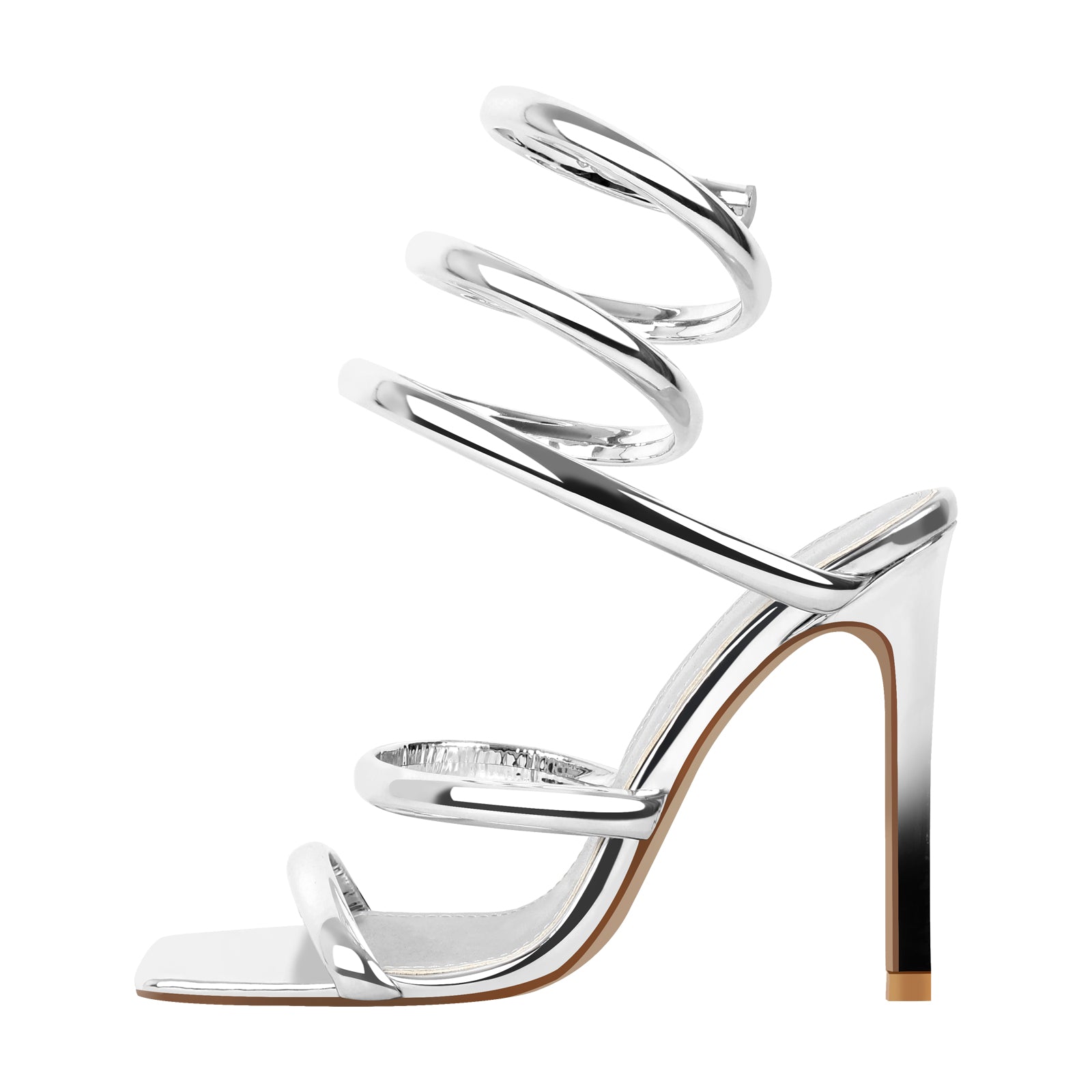 Silver Square Toe Strap Stiletto Sandals – Onlymaker