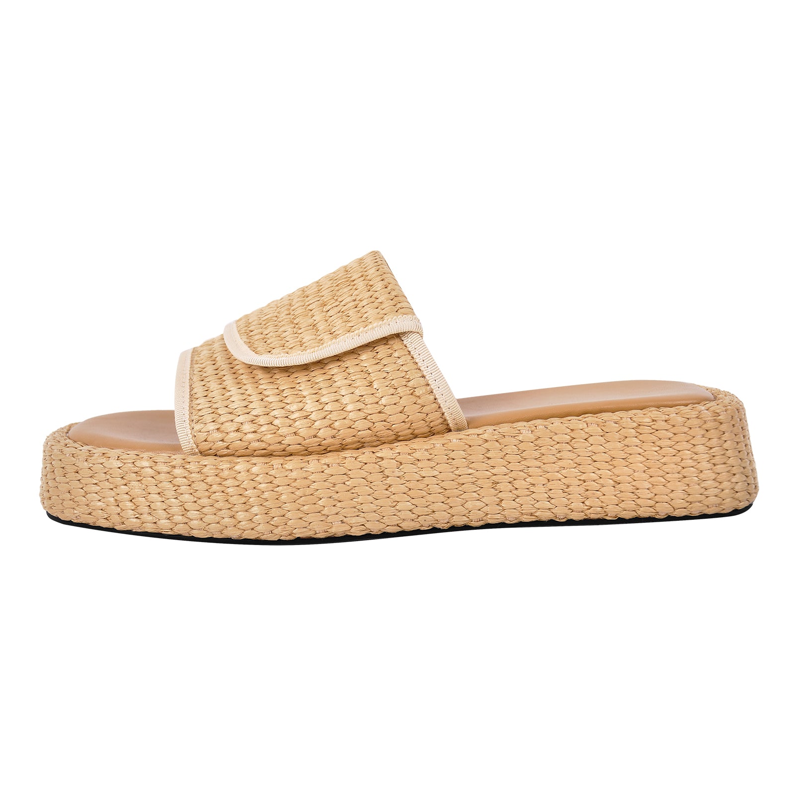 Straw Platform Square Toe Flats Slippers – Onlymaker