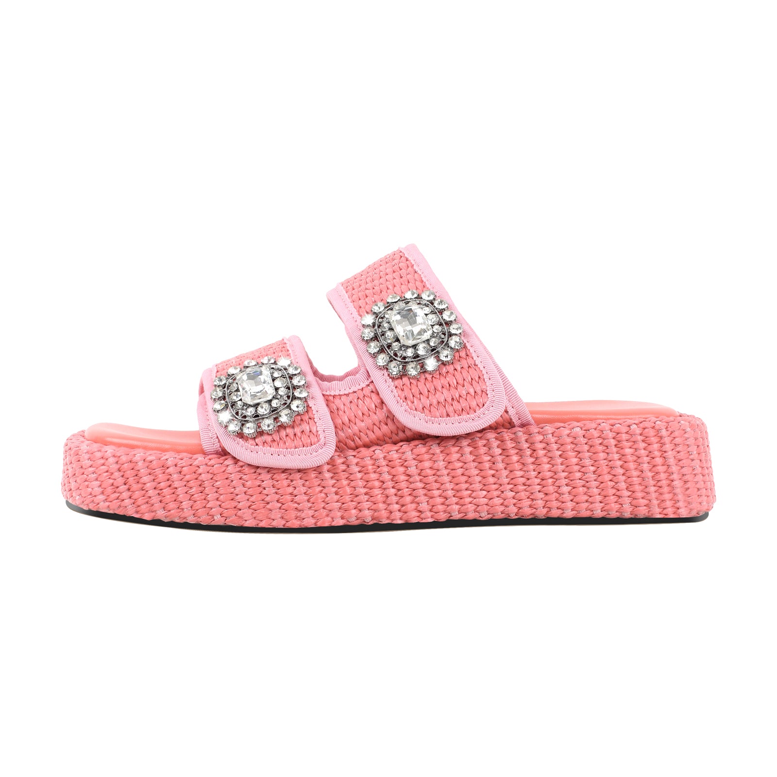 Rhinestone Square Toe Straw Platform Slippers – Onlymaker