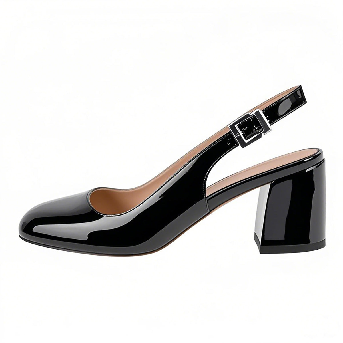 Round Toe Chunky Natural Heels Slingback Pumps – Onlymaker