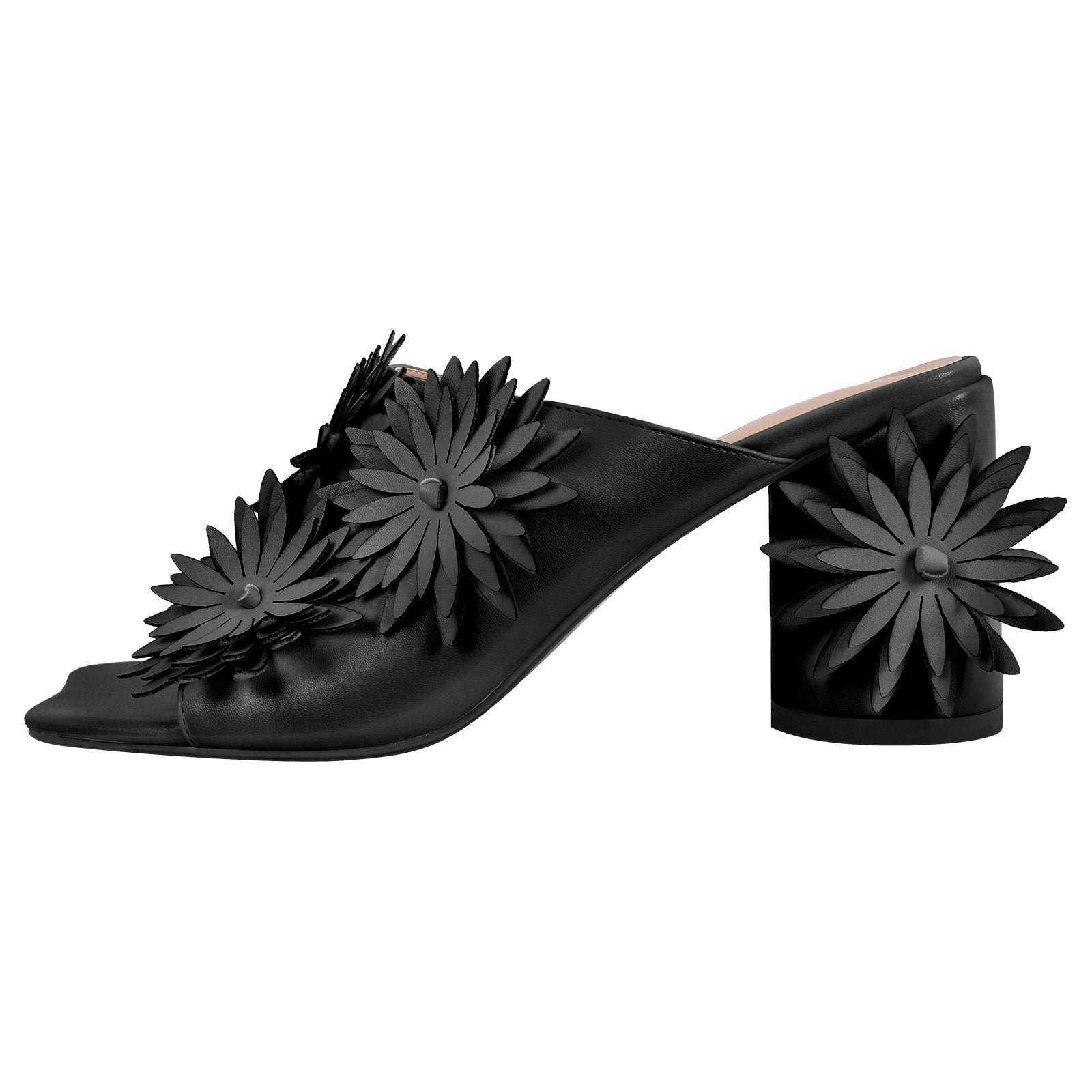 Square Toe Flower Chunky Heel Mules – Onlymaker