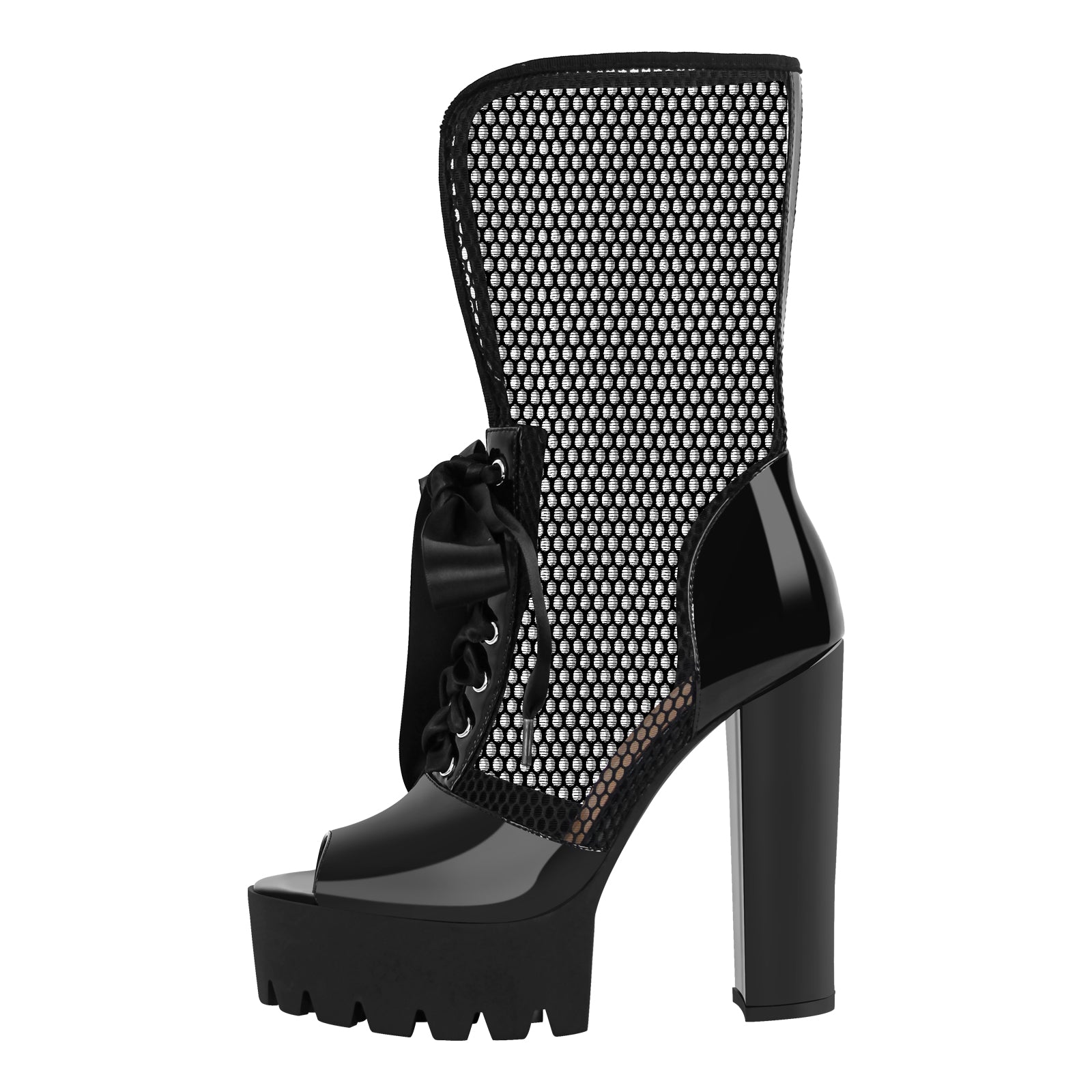 Peep Toe Mesh Platform Lace-up Boots Sandals – Onlymaker