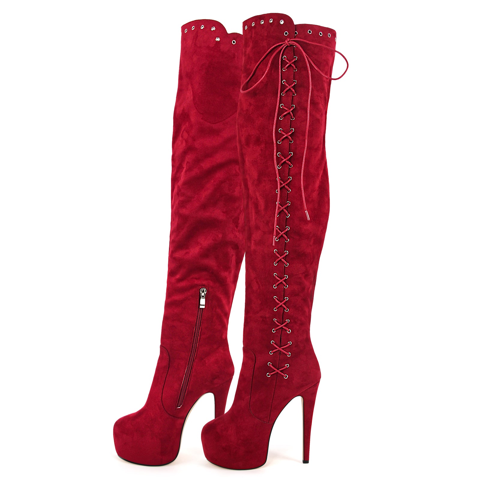 Platform Suede Lace-up Over The Knee Boots – Onlymaker