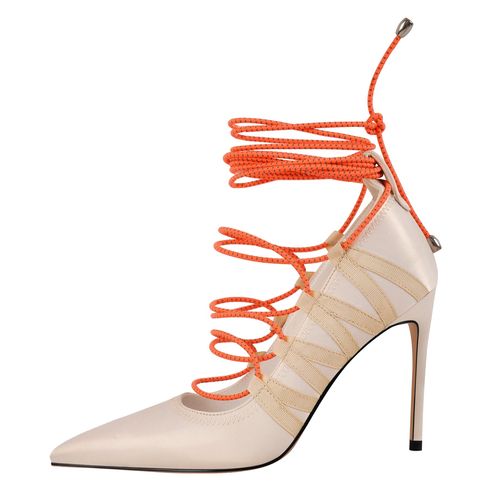 Pointed Toe Gladiator Lace-up Satin Pumps – Onlymaker