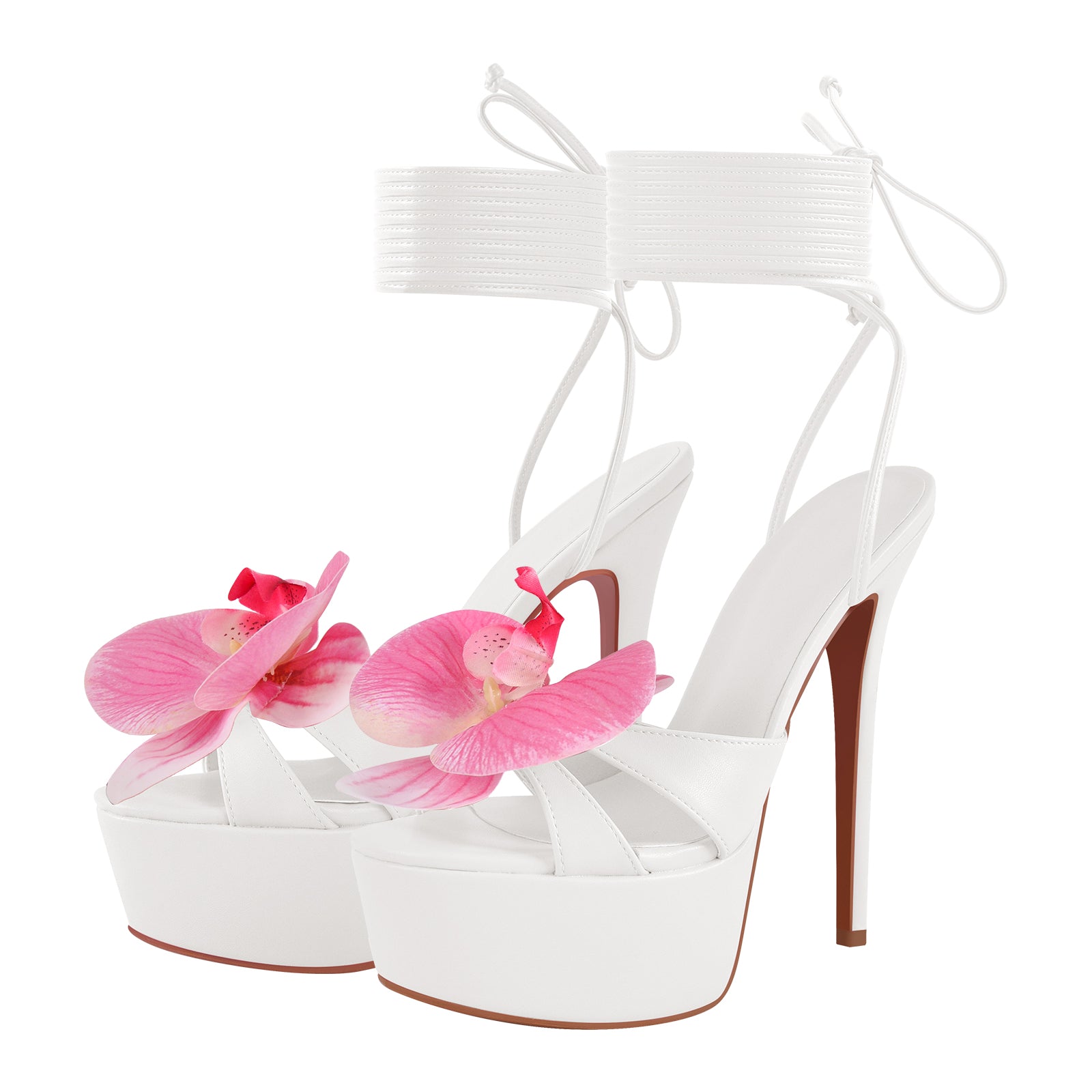 Round Toe Flower Platform Lace-up Stiletto Sandals – Onlymaker