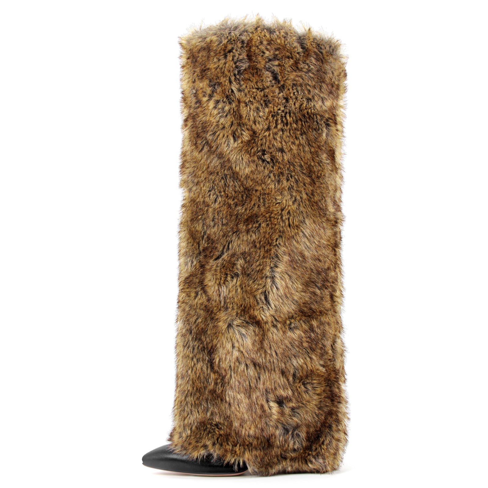 Pointed Toe Fur Fold Over Stiletto Knee High Boots – Onlymaker