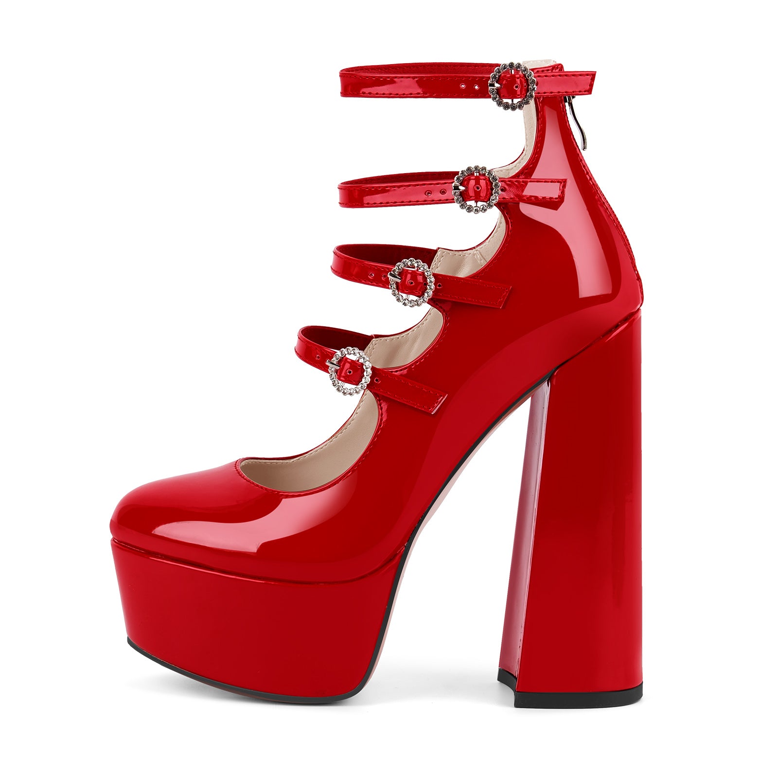 Platform Rhinestone Multi Buckle Strap Pumps – Onlymaker