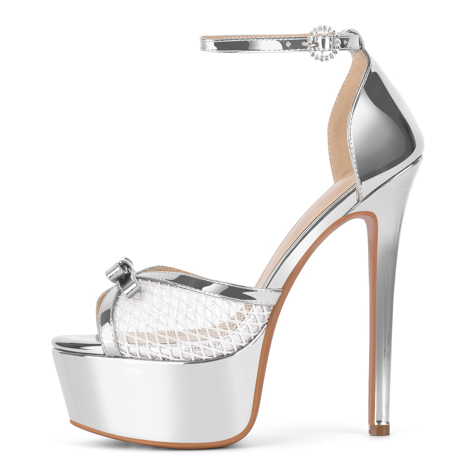 Mesh Platform Bow Ankle Strap Sandals – Onlymaker
