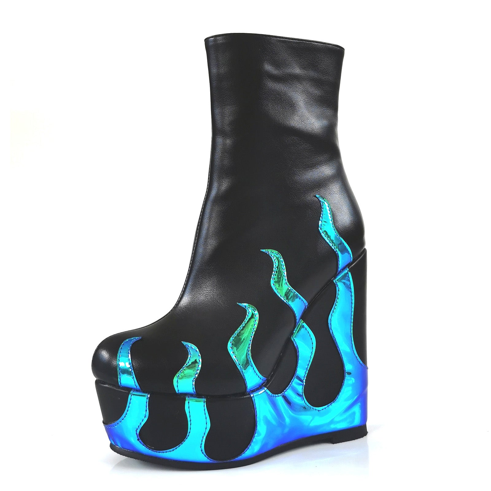 Flame Print Platform Round Toe Wedge Heel Boots – Onlymaker