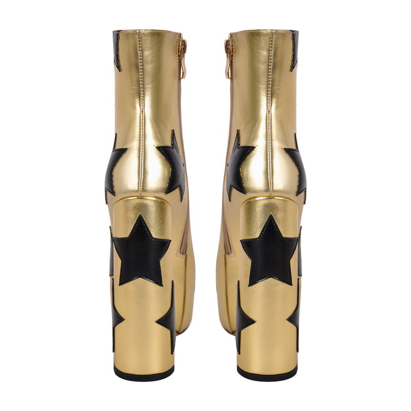 Platform Round Toe Chunky Heel Silver Star Boots – Onlymaker