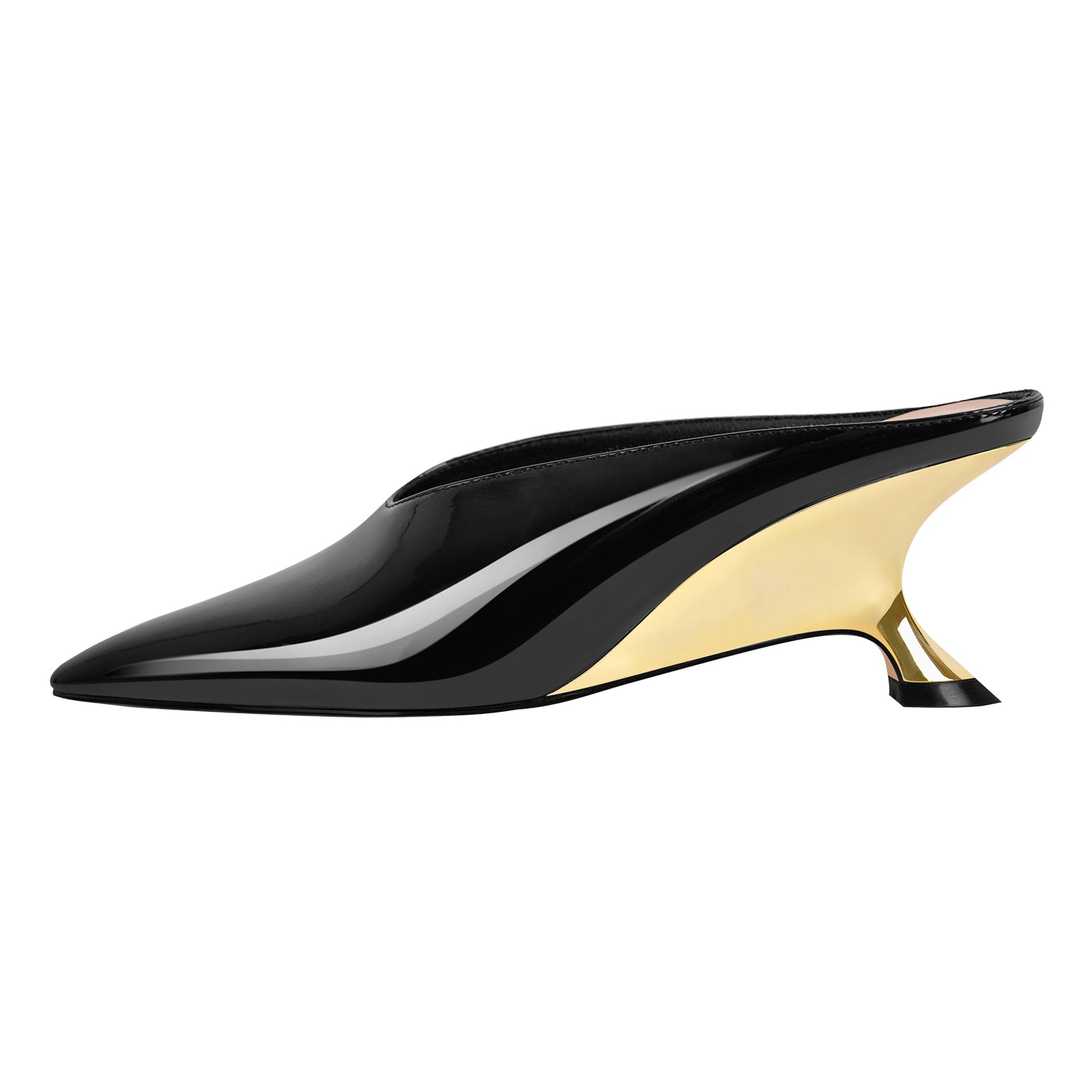 Pointed Toe Patent Leather Wedge Heel Mule Pumps – Onlymaker