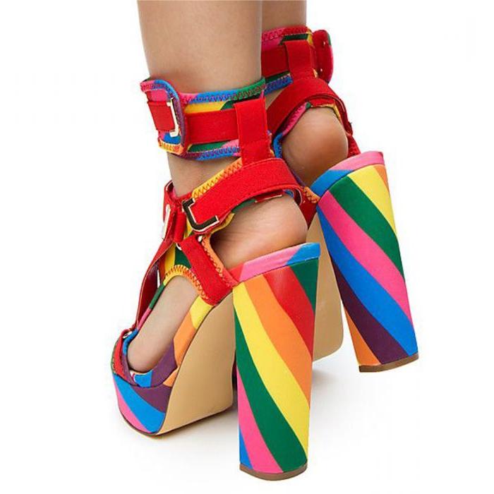 Canvas Rainbow Ankle Strap Chunky Heel Sandals – Onlymaker