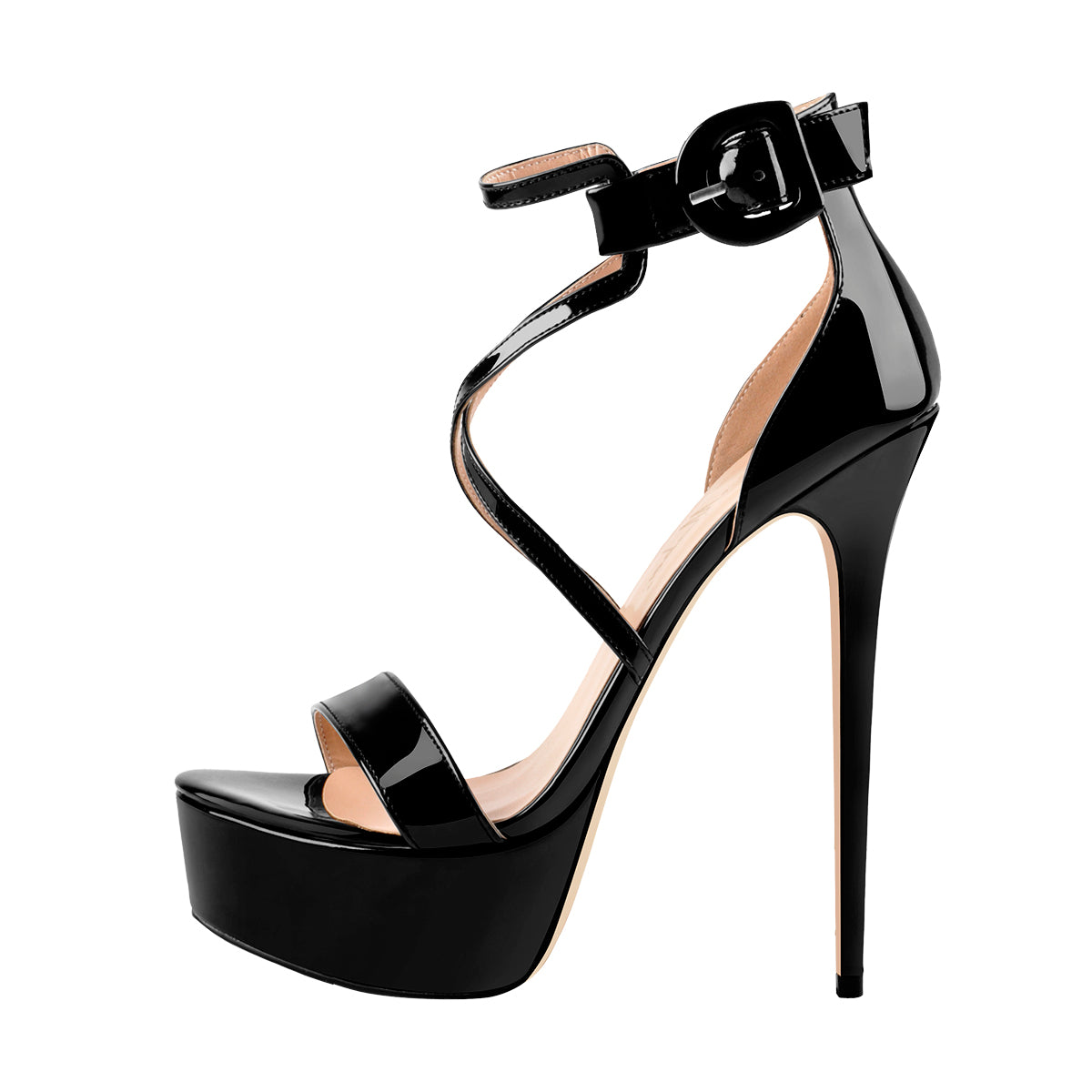 Patent Leather Platform Cross-tied Stiletto Sandals – Onlymaker