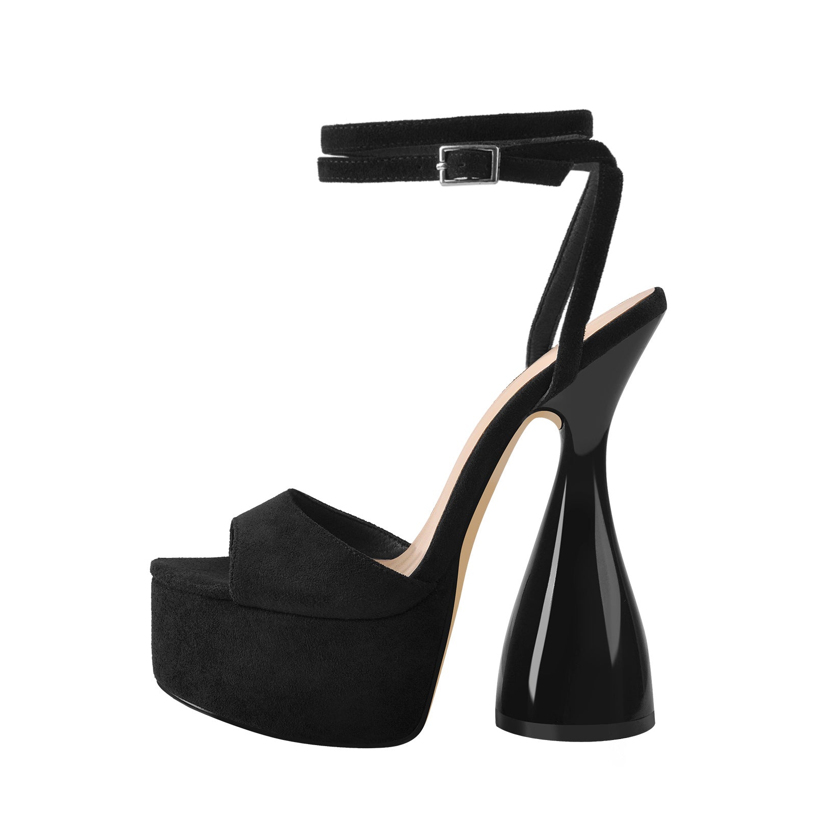 Black Suede Platform Ankle Strap High Heel Sandals – Onlymaker
