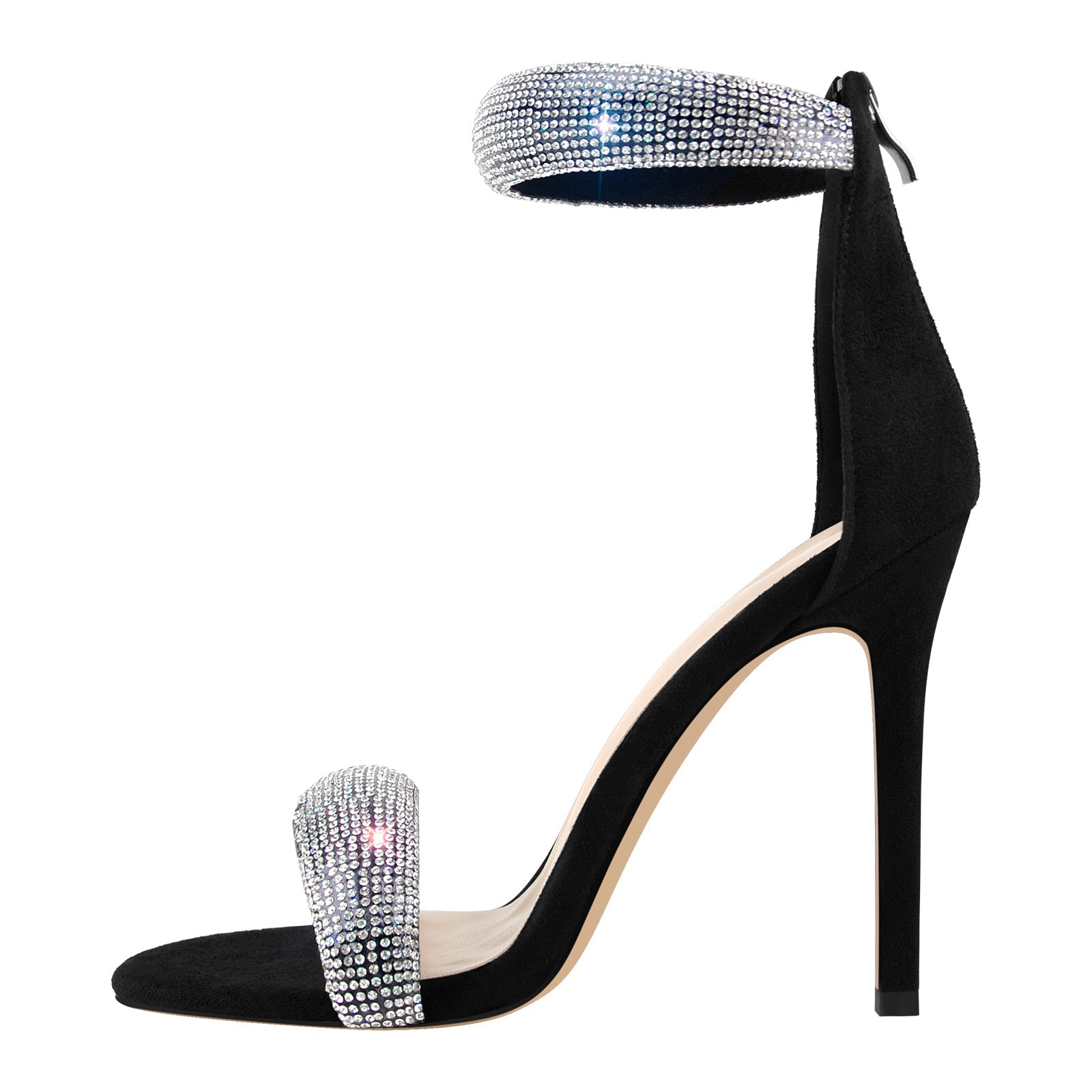 Double Rhinestone Band Zipper Stiletto Sandals – Onlymaker