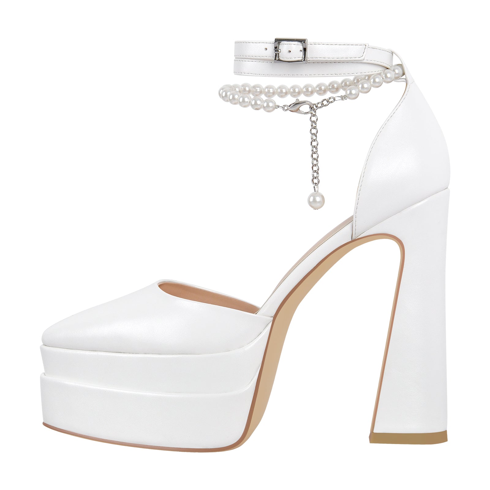White Pointed Toe Platform Chunky Pumps – Onlymaker