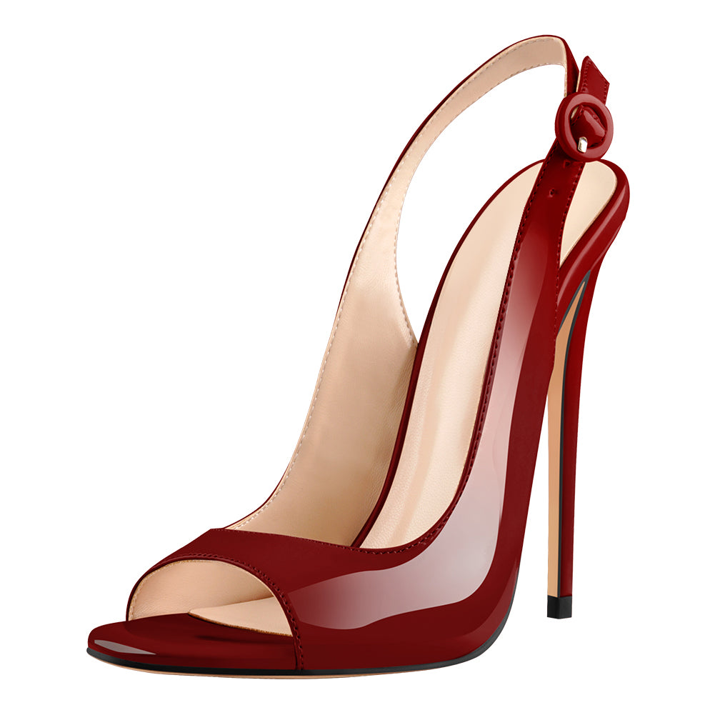 Burgundy Gradient Open Toe High Heels Slingback Sandals – Onlymaker