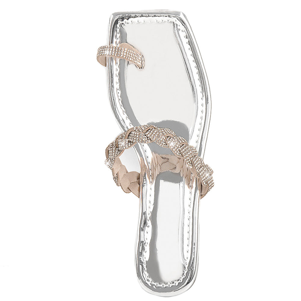 Silver Rhinestone Flat Slipper Sandals – Onlymaker