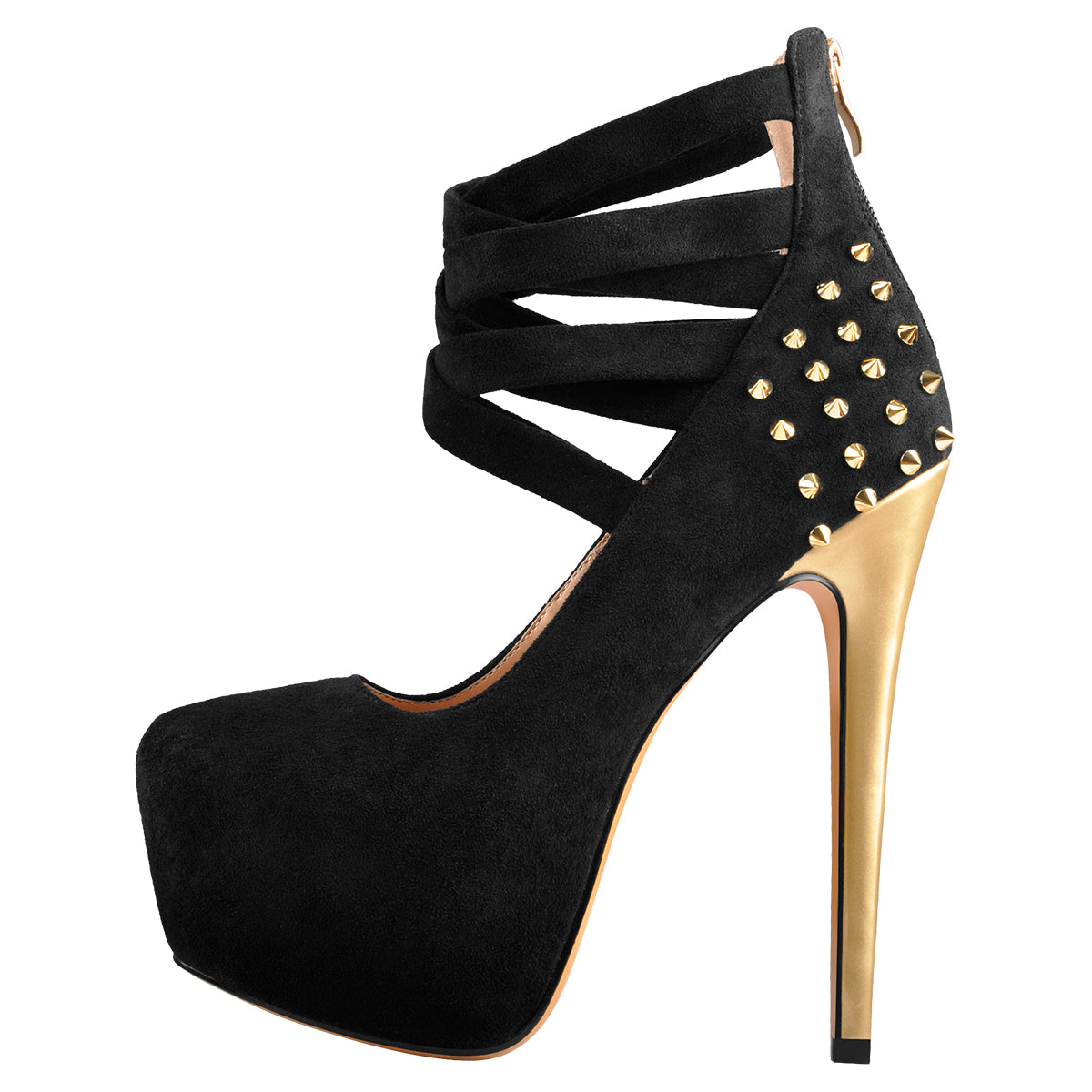 Round Toe Platform Metallic Rivet High Heel Pumps – Onlymaker