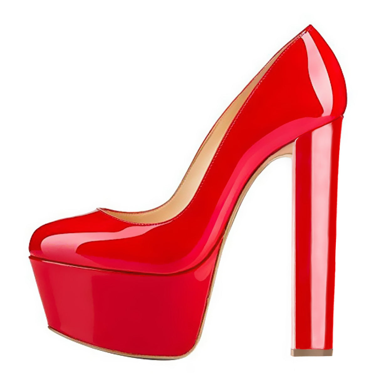 Red Platform Round Toe Pumps Chunky Heels Pumps – Onlymaker